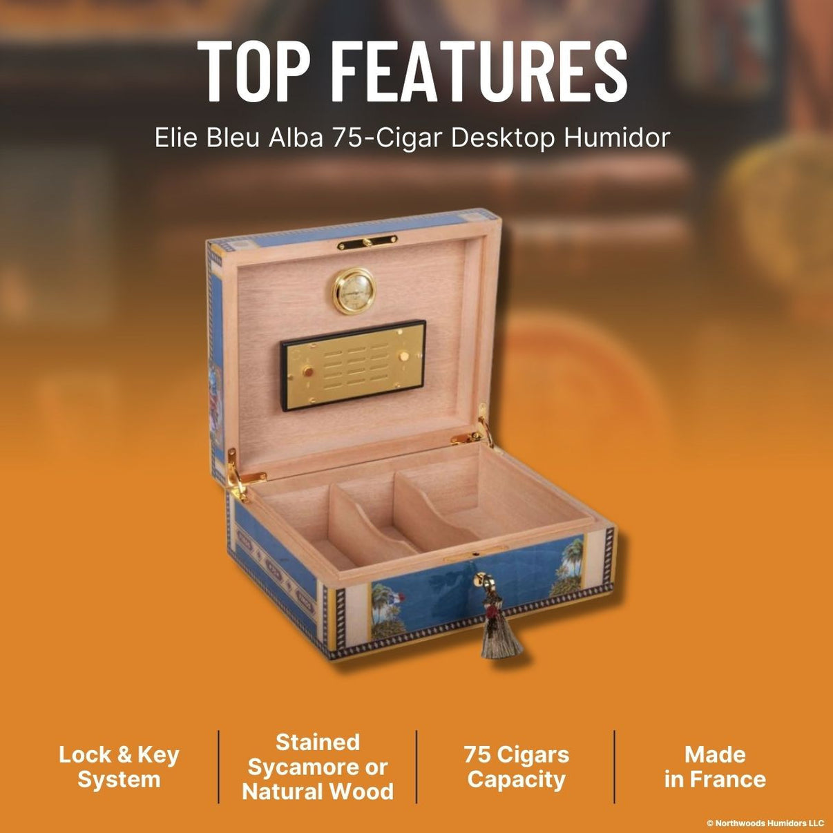 Elie Bleu Alba 75-Cigar Desktop Humidor – Northwoods Humidors