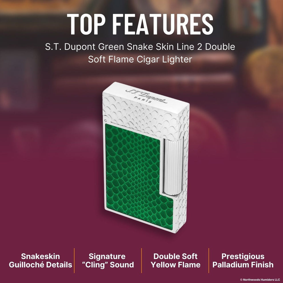 S.T. Dupont Green Snake Skin Line 2 Double Soft Flame Cigar Lighter ...