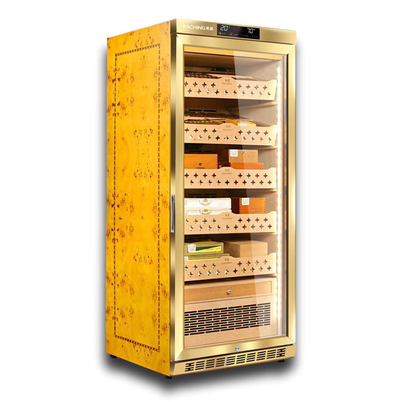 Raching MON1800A Climate Control Gold Burl 1,200-Cigar Electric Humido ...