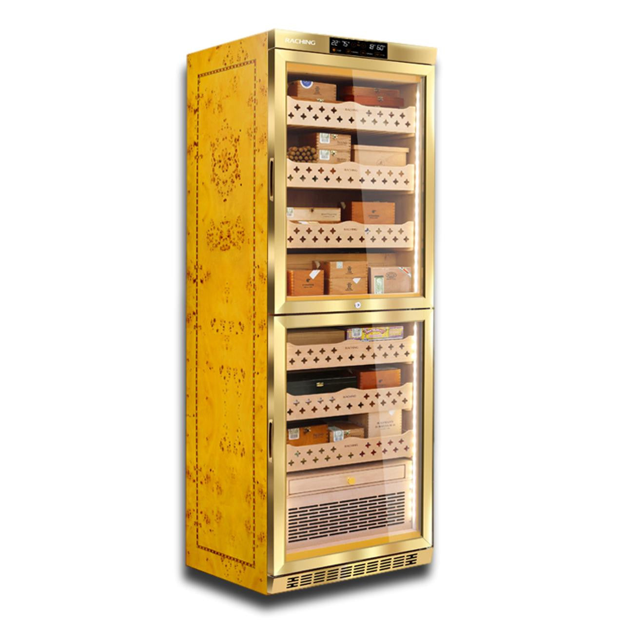 Raching MON3800B Climate Control Gold Burl 1,800-Cigar Electric Humido ...
