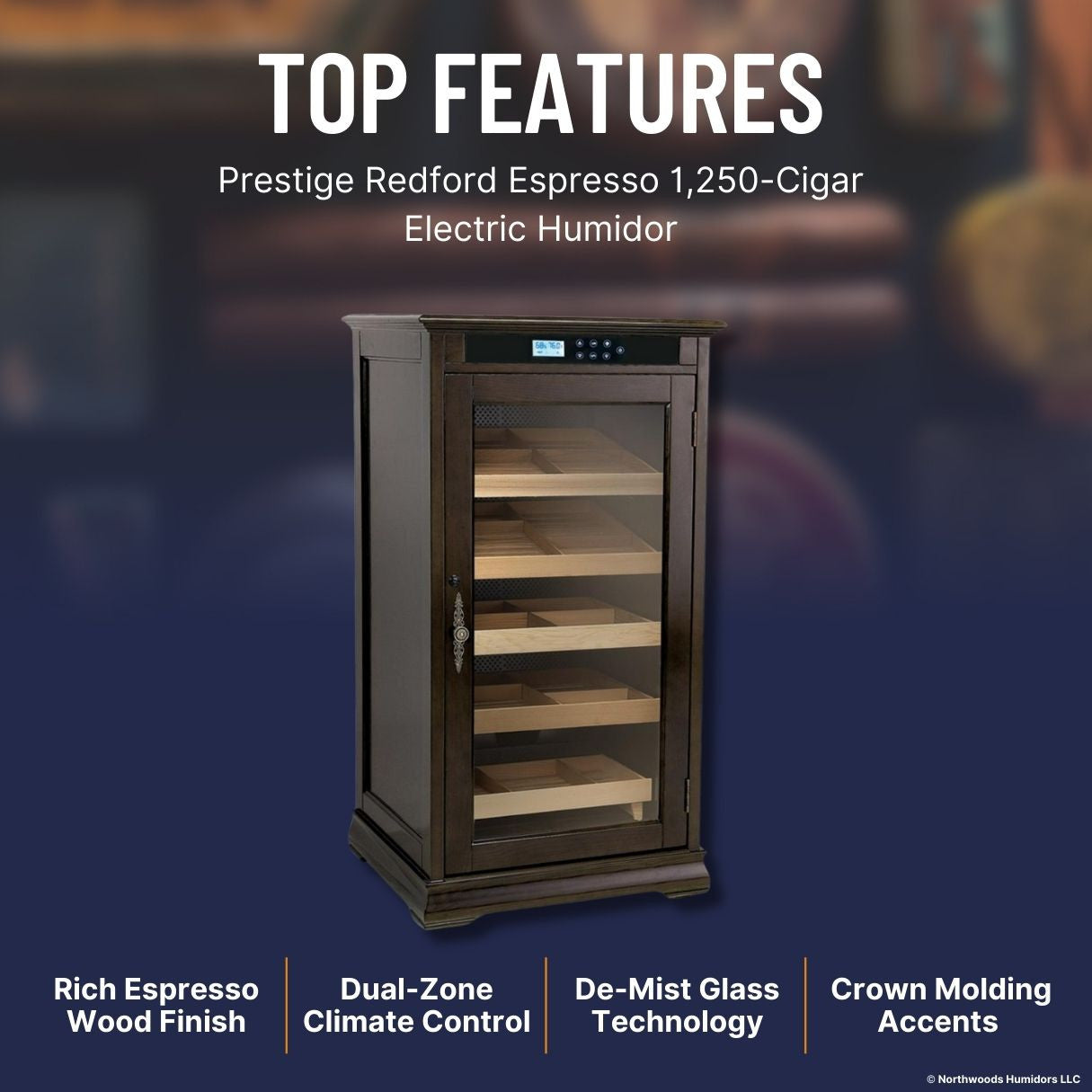 Prestige Redford Espresso 1,250-Cigar Electric Humidor – Northwoods ...