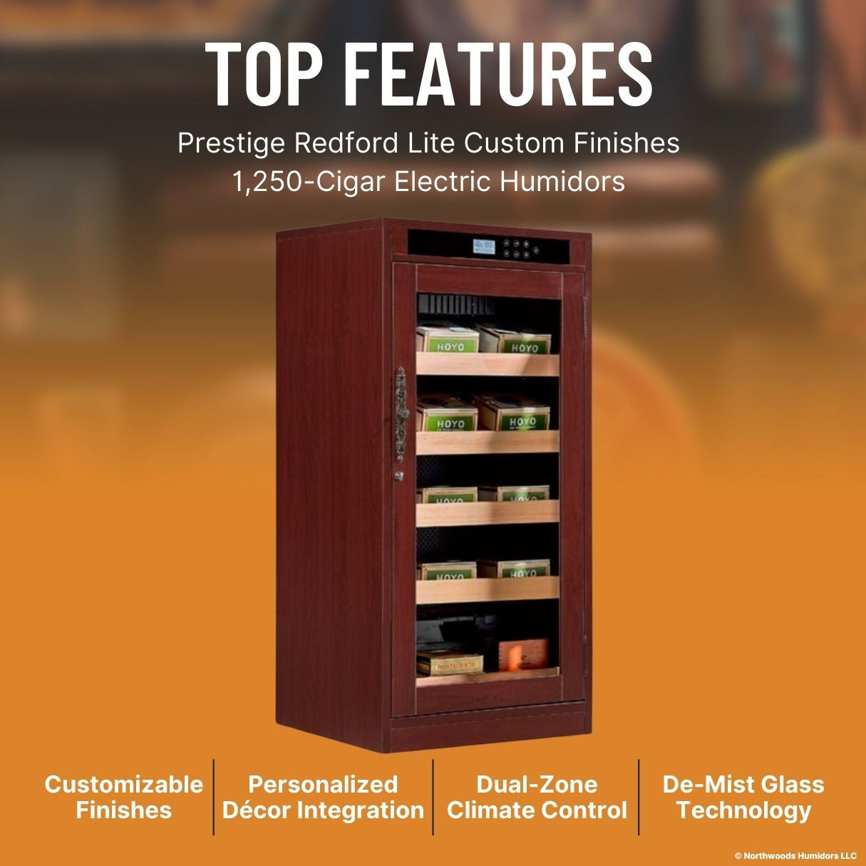 Prestige Redford Lite Custom Finishes 1,250-Cigar Electric Humidors ...